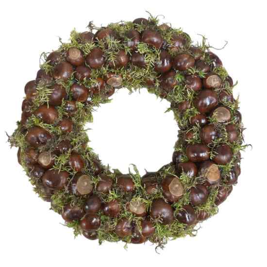 Krans av kastanjer och ekollon - ca 32 cm - Dekoration till dörren - Beställ hos Kransmakaren.se